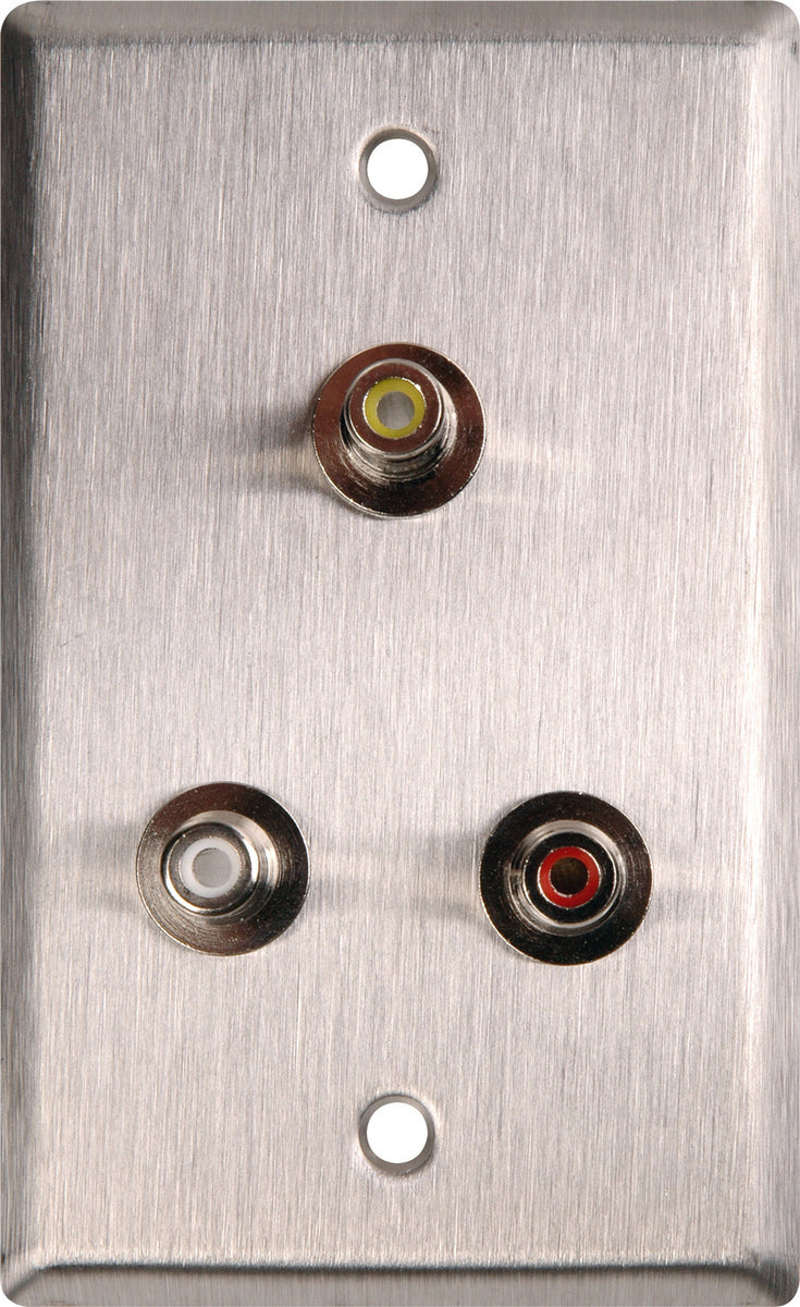 Buy Single-Gang Stainless Steel Wall Plate with 3 RCA Feed-Thru Barrels ...